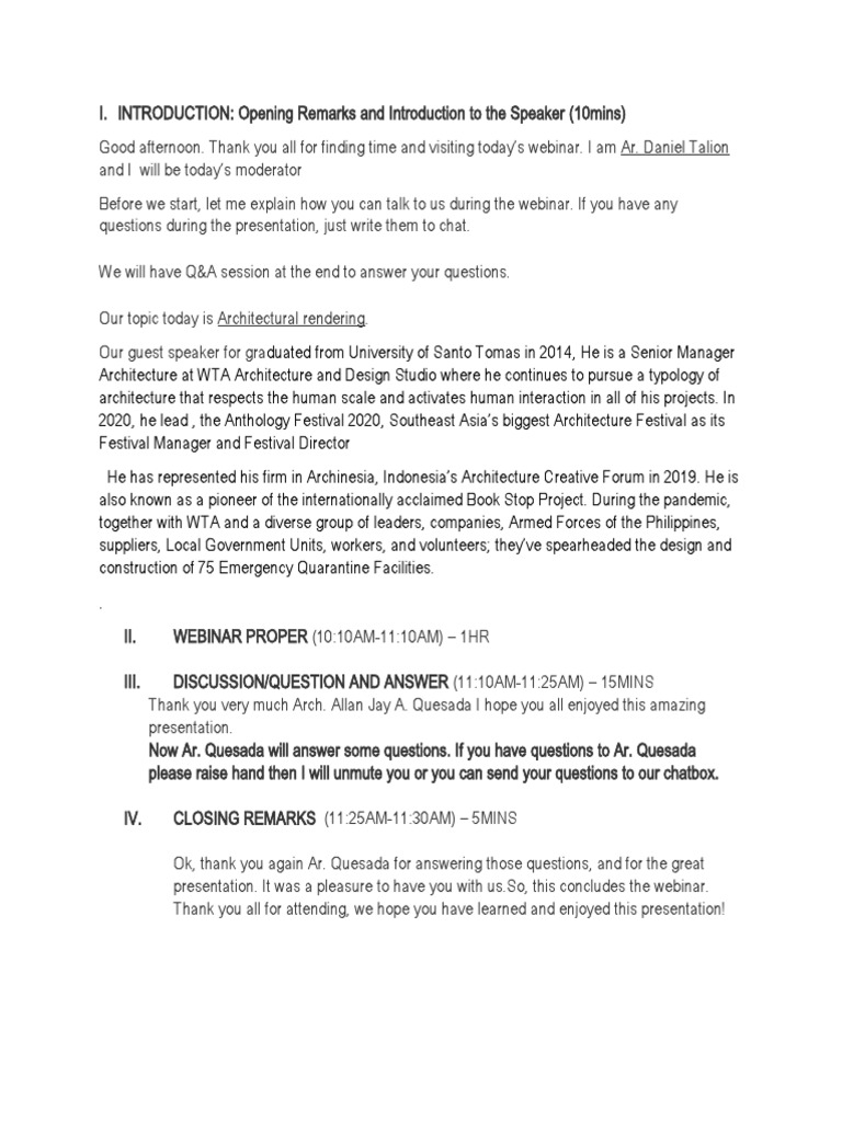Draft - Moderator Script - Webinar | PDF