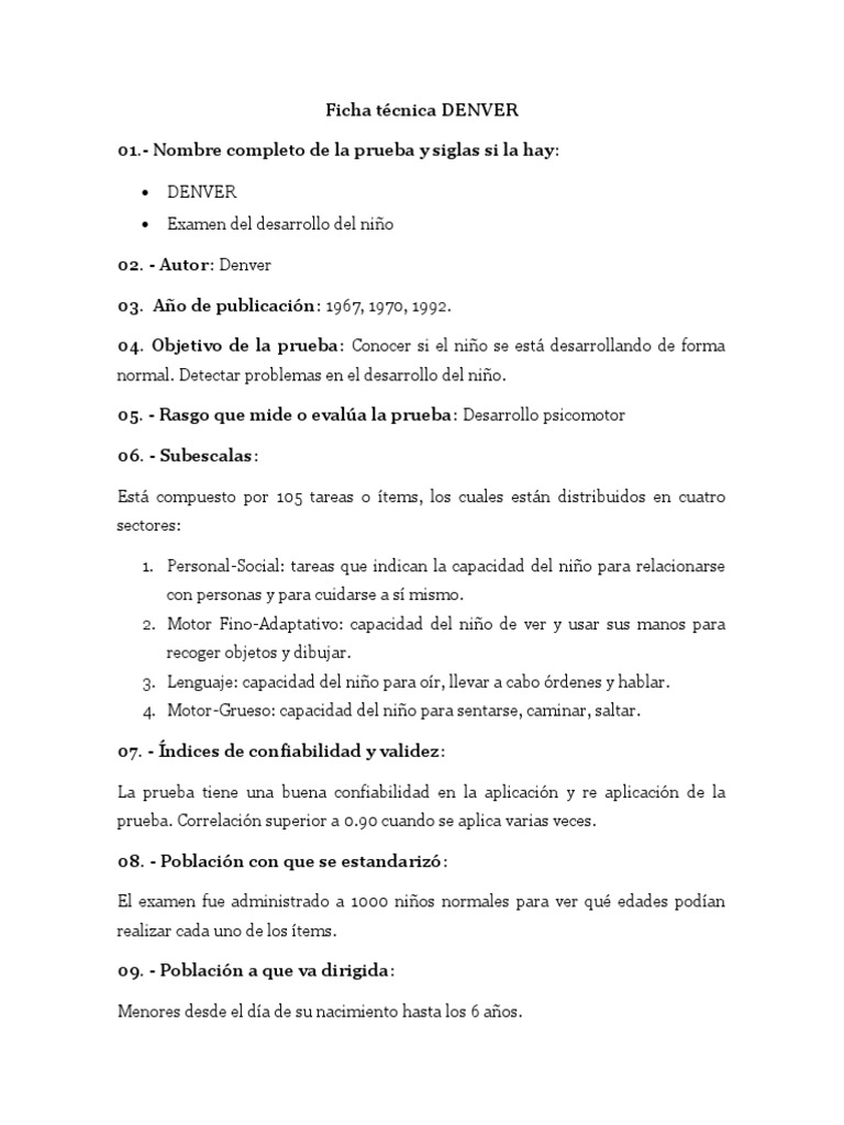 Ficha Tecnica Denver | PDF | Prueba (evaluación)
