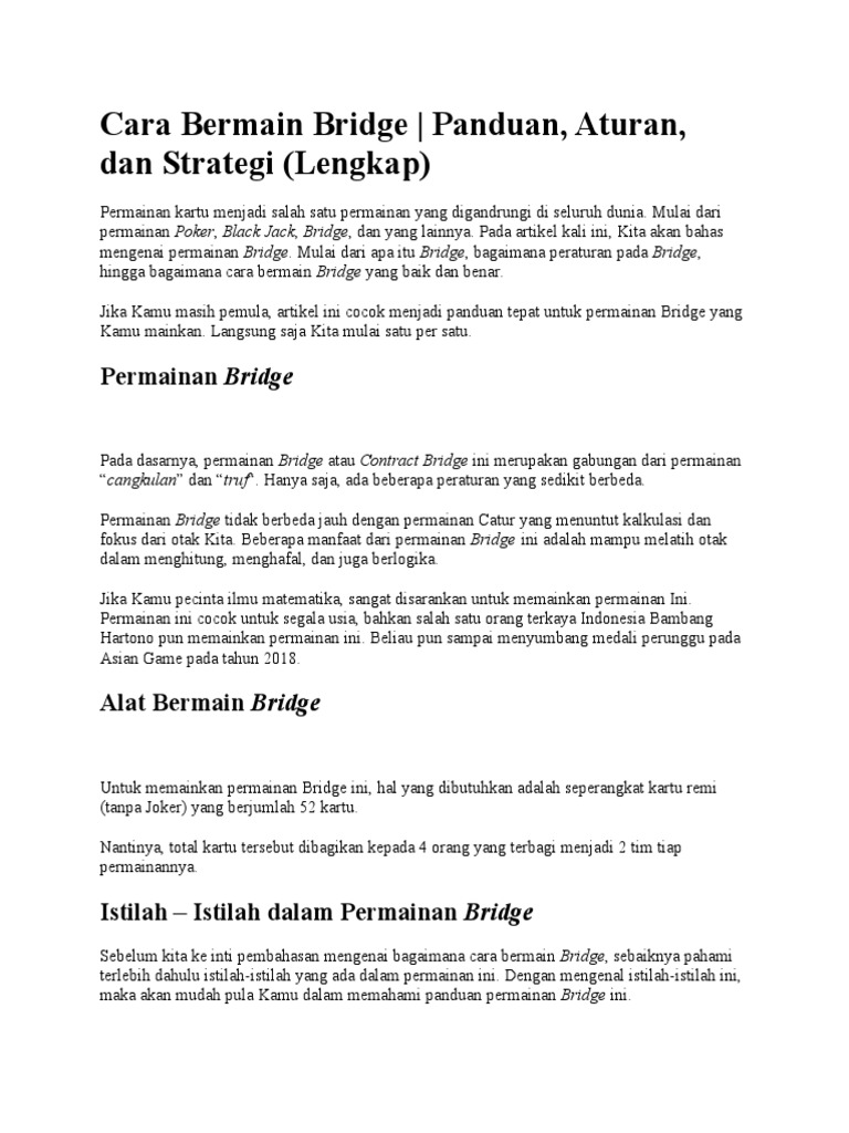 Panduan Lengkap Cara Bermain Bridge | PDF | Game & Aktivitas