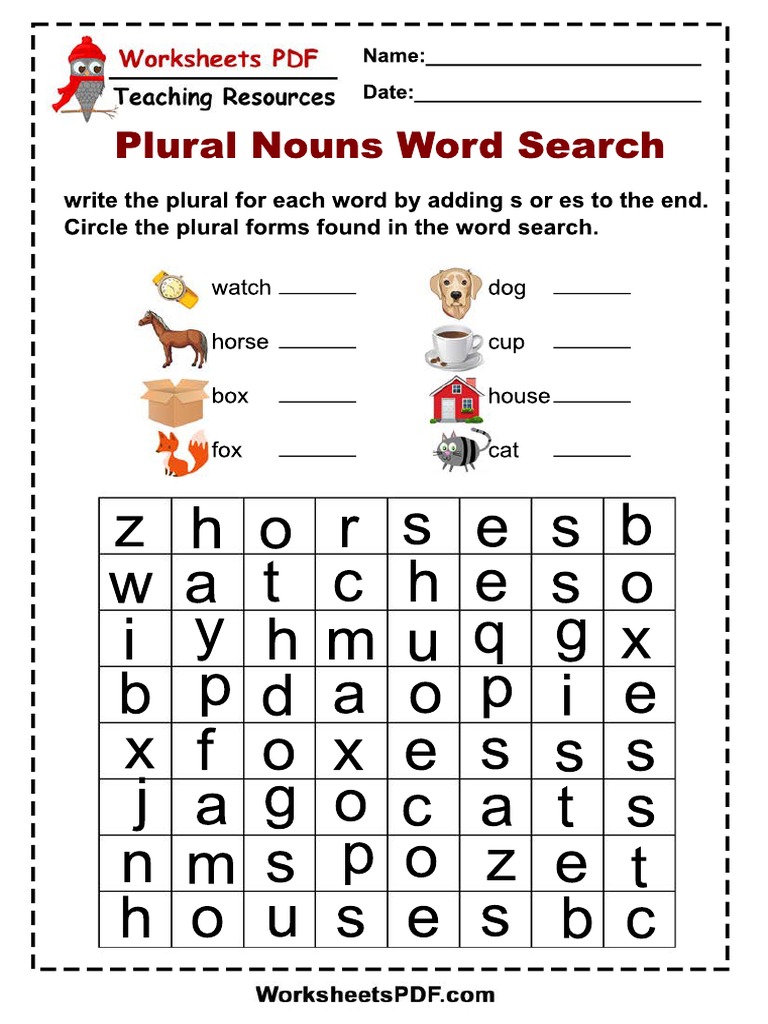 Plural Nouns Word Search | PDF