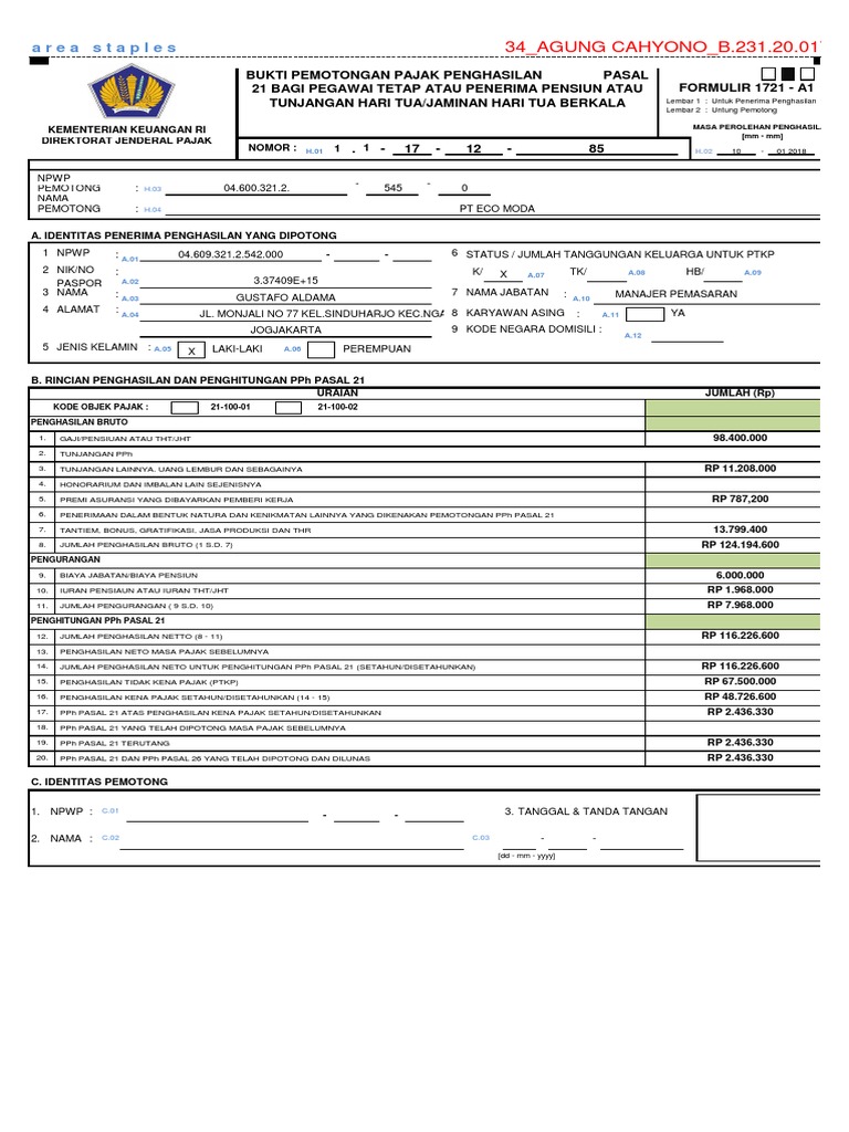 Formulir 1721-A1 | PDF