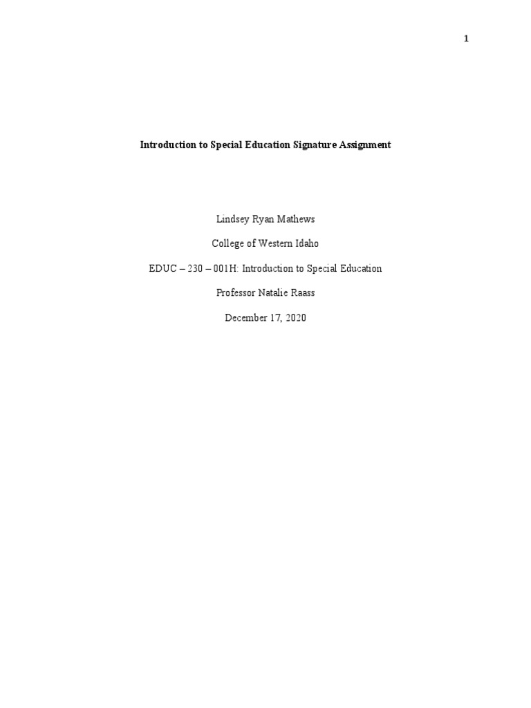 Special Ed - Signature Assignment | PDF | Inclusion (Education ...