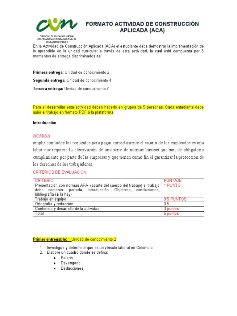 Aca Electiva Complementaria 1 - Nomina | PDF | Salario | Economias