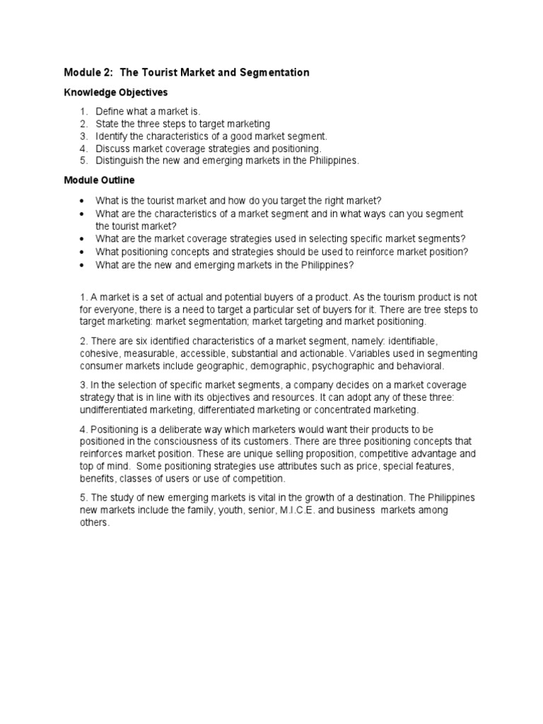 Targeting Tourist Market Segments | PDF | Market Segmentation | Marketing