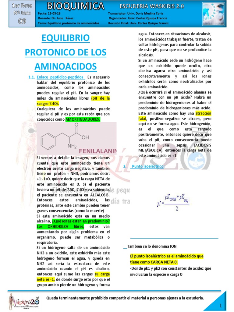 Equilibrio Protonico de Los Aminoacidos: 1.1. Enlace Peptidico-Peptidos ...