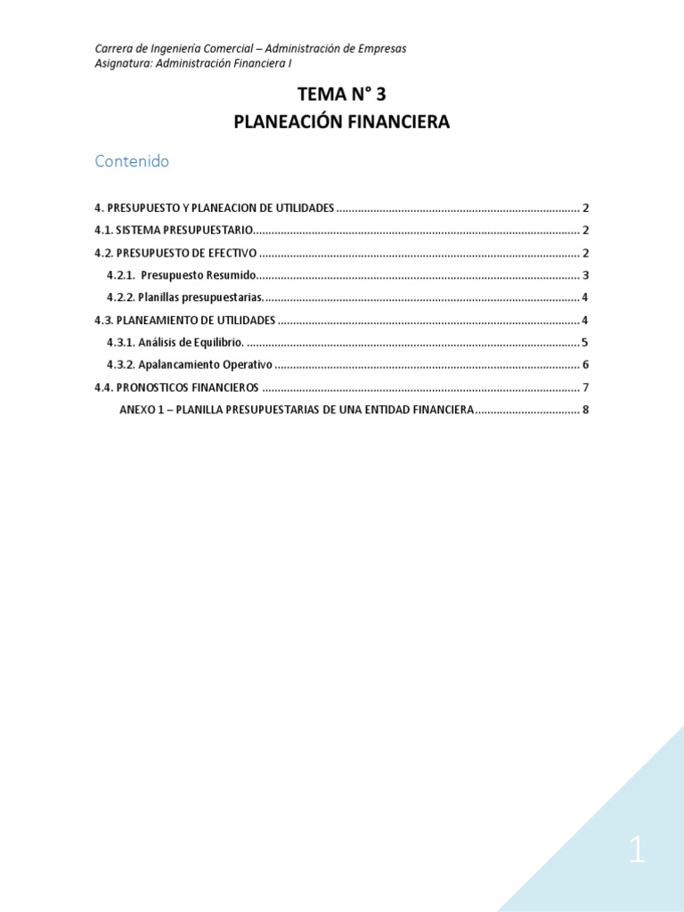 Tema N3 Planeación Financiera | PDF | Presupuesto | Apalancamiento (Finanzas)