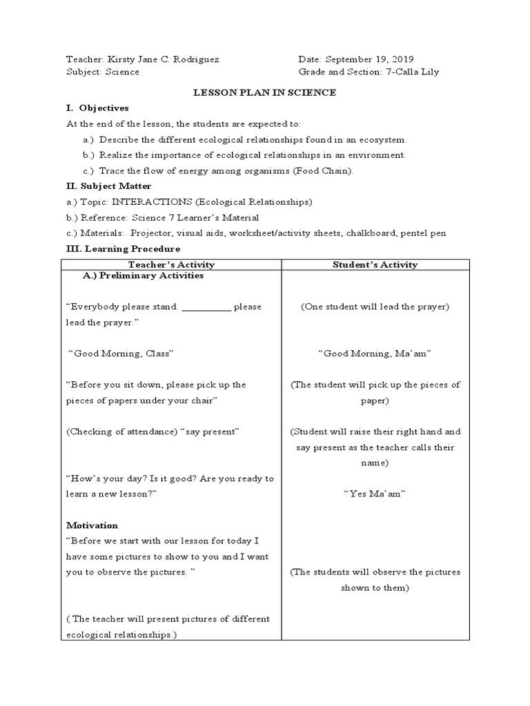 Lesson Plan in Science I. Objectives | PDF | Ecology | Plants