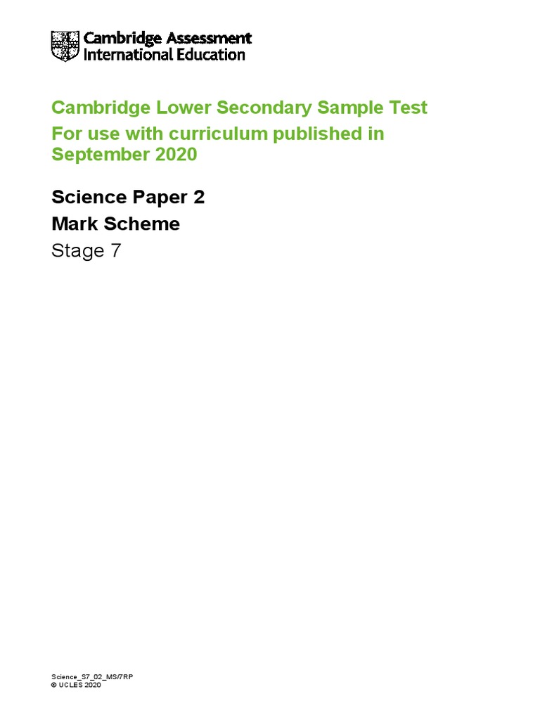 Science Stage 7 Sample Paper 2 Mark Scheme - tcm143-595702 | PDF | Ph ...