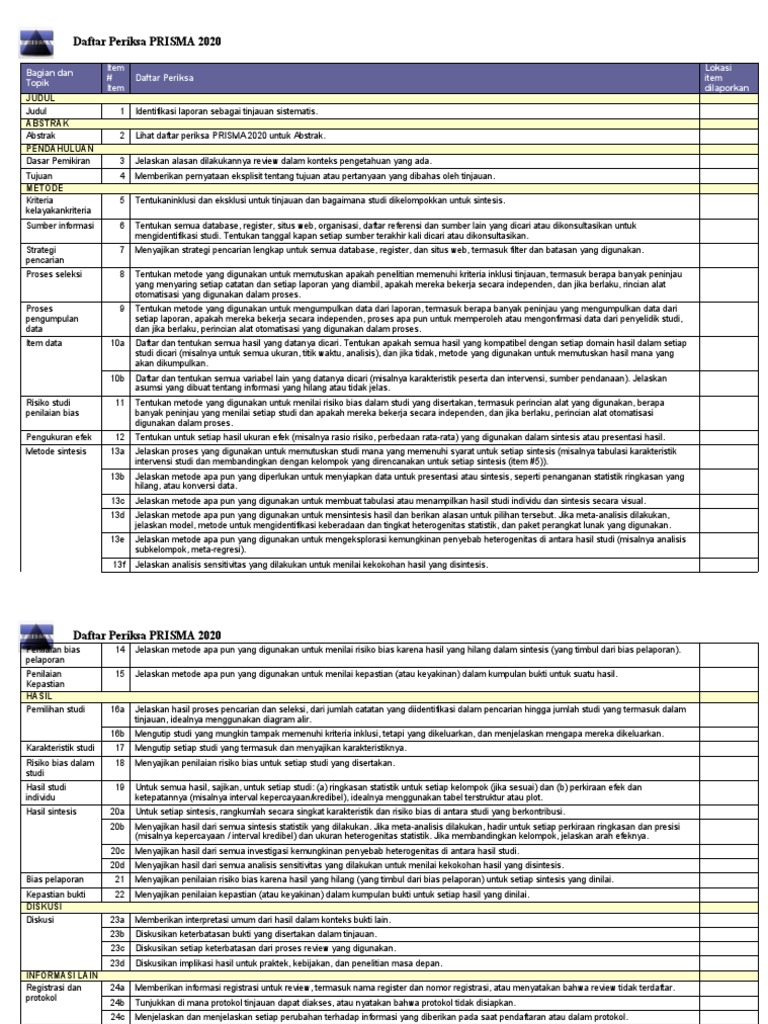 Salinan Terjemahan PRISMA - 2020 - Checklist | PDF