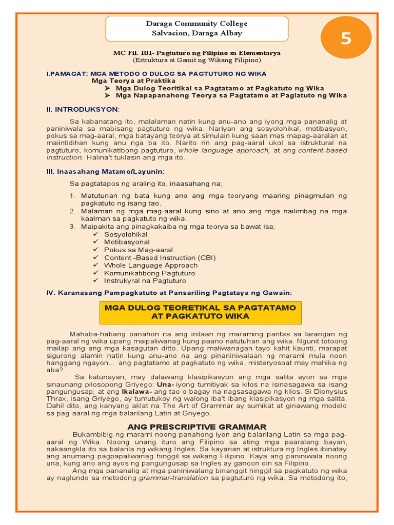 MC FIL 101 Modyul 5 | PDF