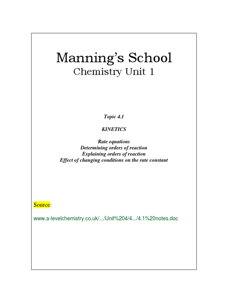 Rates of Reaction A Level Chemistry | PDF | Reaction Rate | Chemistry