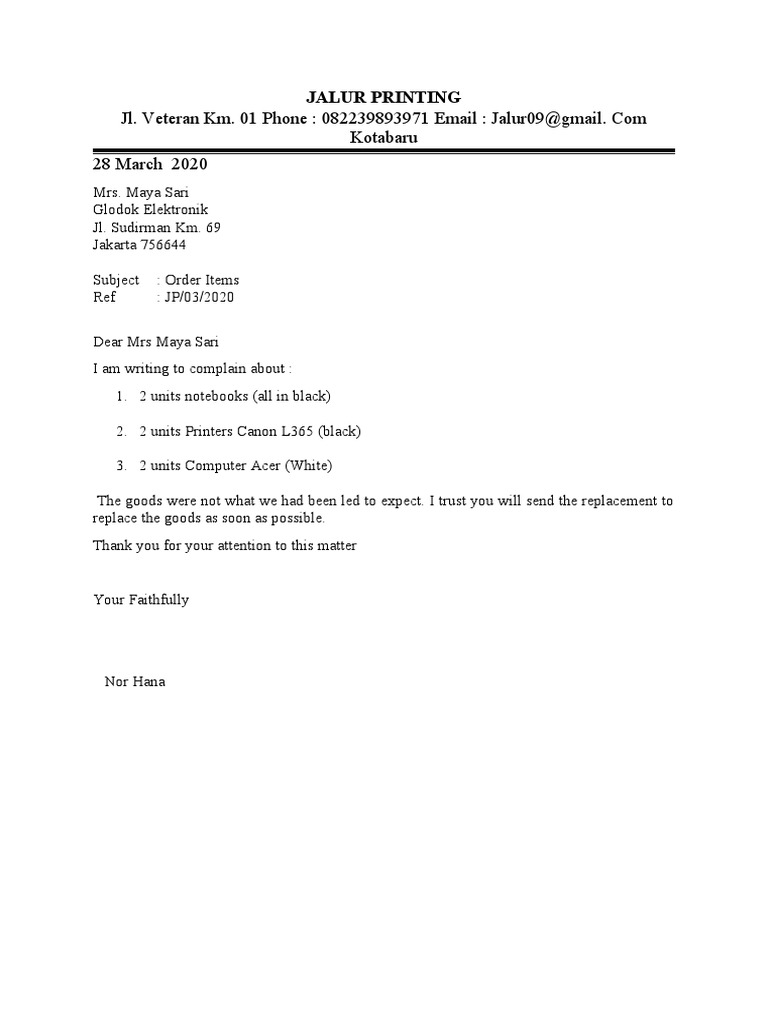Complaint About Order Discrepancy | PDF
