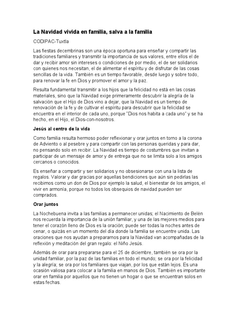 La Navidad Vivida en Familia | PDF | Navidad | Oración