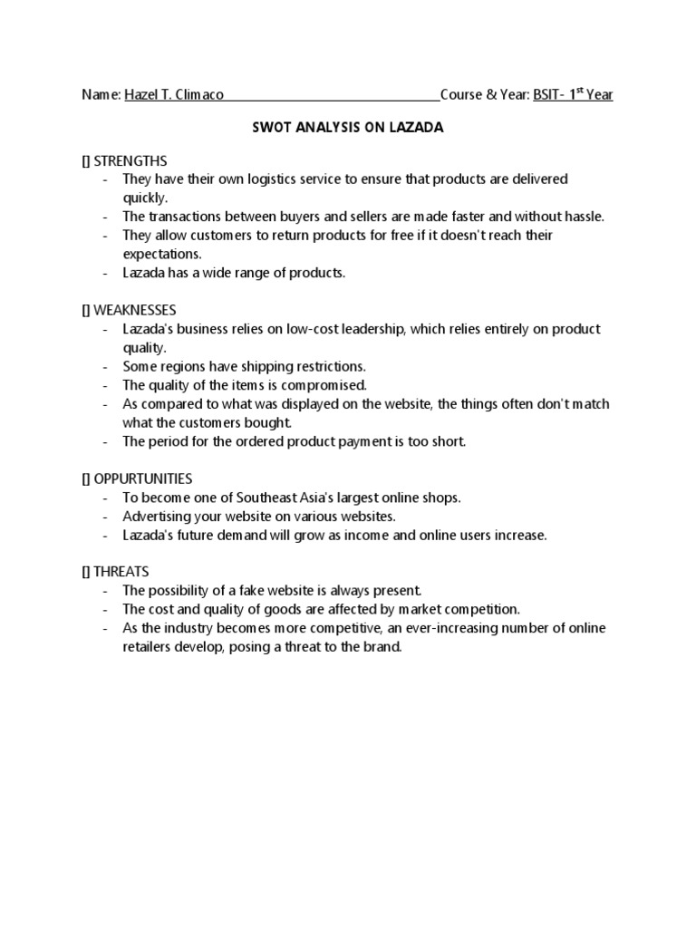 Swot Analysis On Lazada | PDF