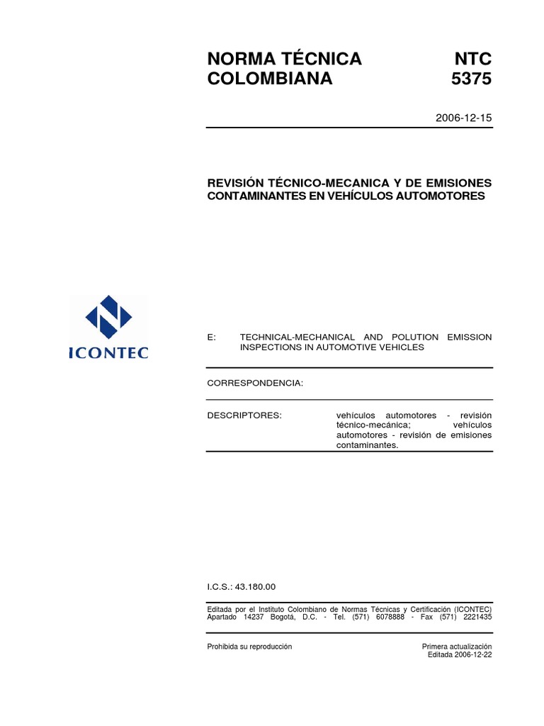 Resumen NTC 5375: Revisión Vehicular | PDF | Eje | Vehículos