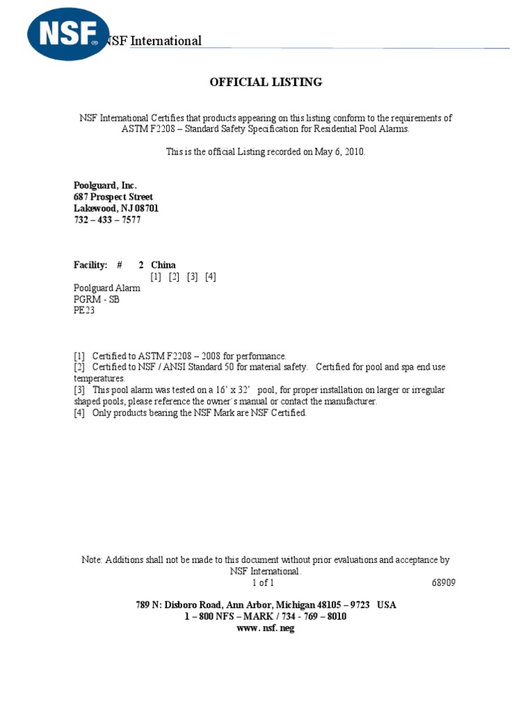 NSF International: Official Listing | PDF | Business | Technology ...