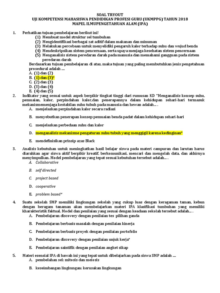 Soal Tryout UP PPG 2018 IPA | PDF | Sains & Matematika Soal Tryout UP PPG 2018 IPA | PDF | Sains & Matematika