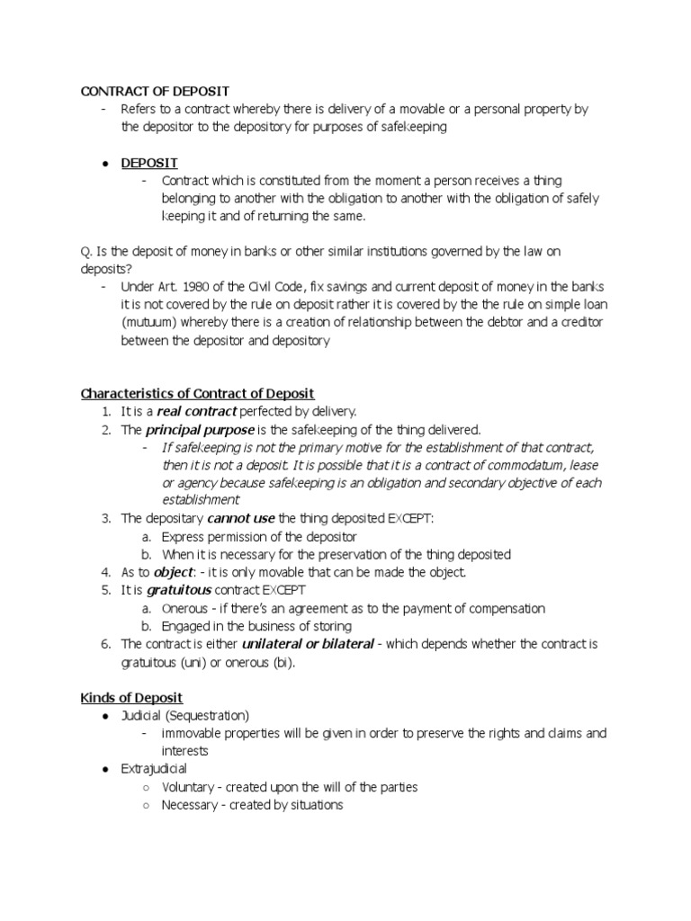 Contract of Deposit | PDF | Justice | Common Law
