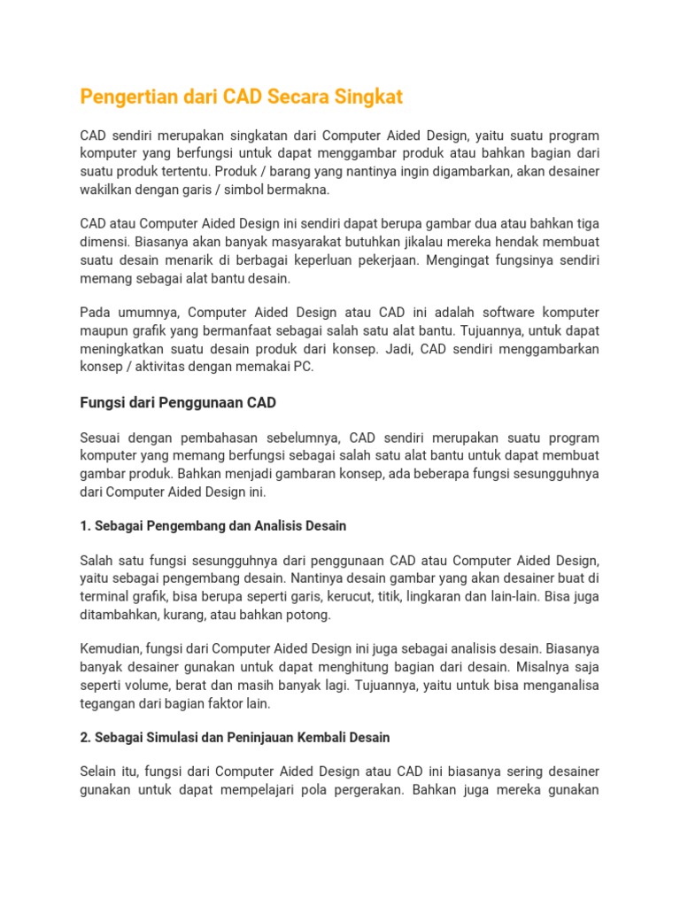 Pengertian Dari CAD Secara Singkat | PDF | Seni | Teknologi & Rekayasa