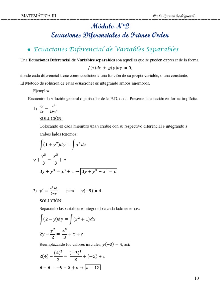 Tema 2 Variables Separables y Homogéneas | PDF | Ecuaciones | Ecuaciones diferenciales