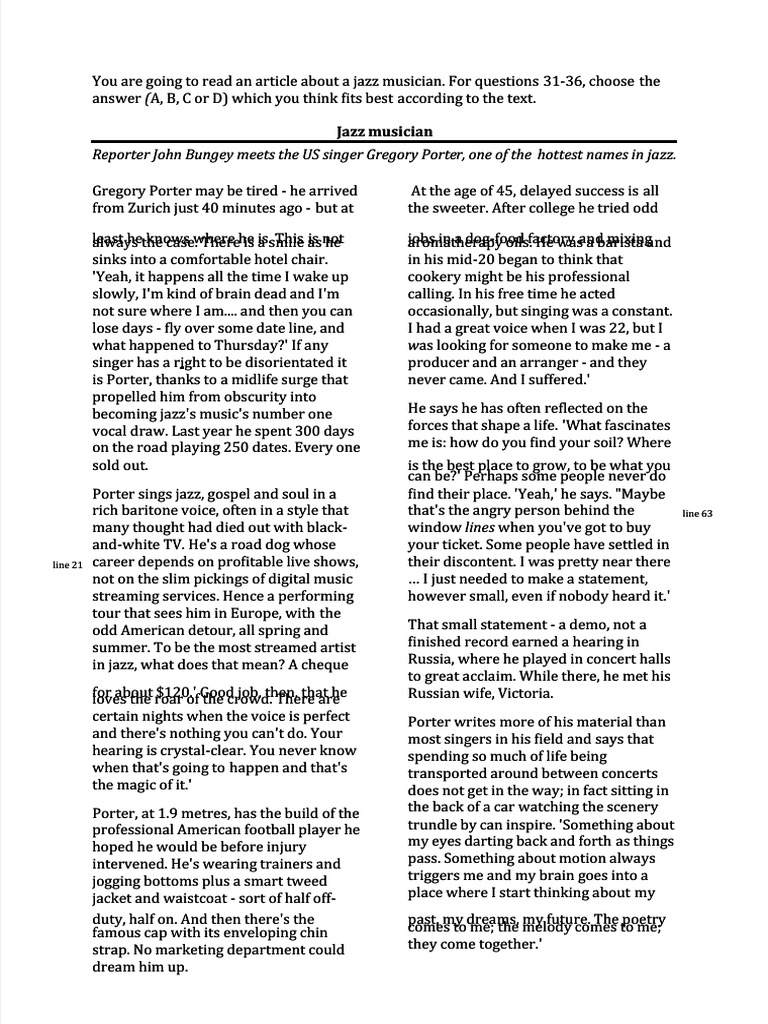 PDF Fce Reading Part 5 Jazz Musician Compress | PDF