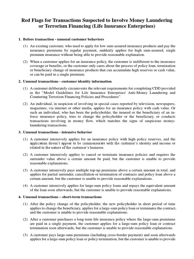 Red Flags For Transactions Suspected To Involve Money Laundering or ...