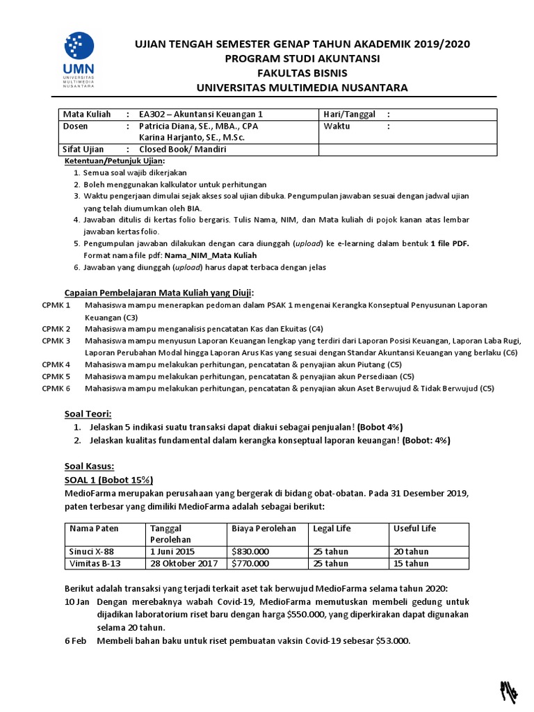 Onsite Soal UTS Inter 1 Ganjil 20 21 | PDF
