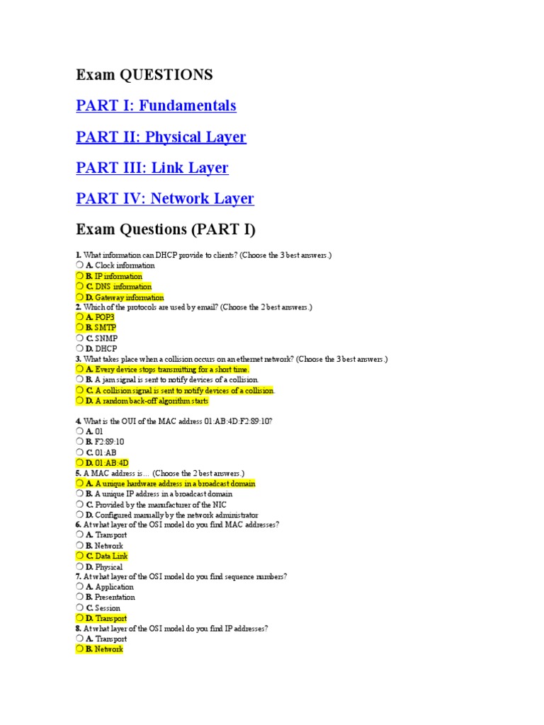 Exam Questions | PDF | Network Switch | Internet Protocol Suite