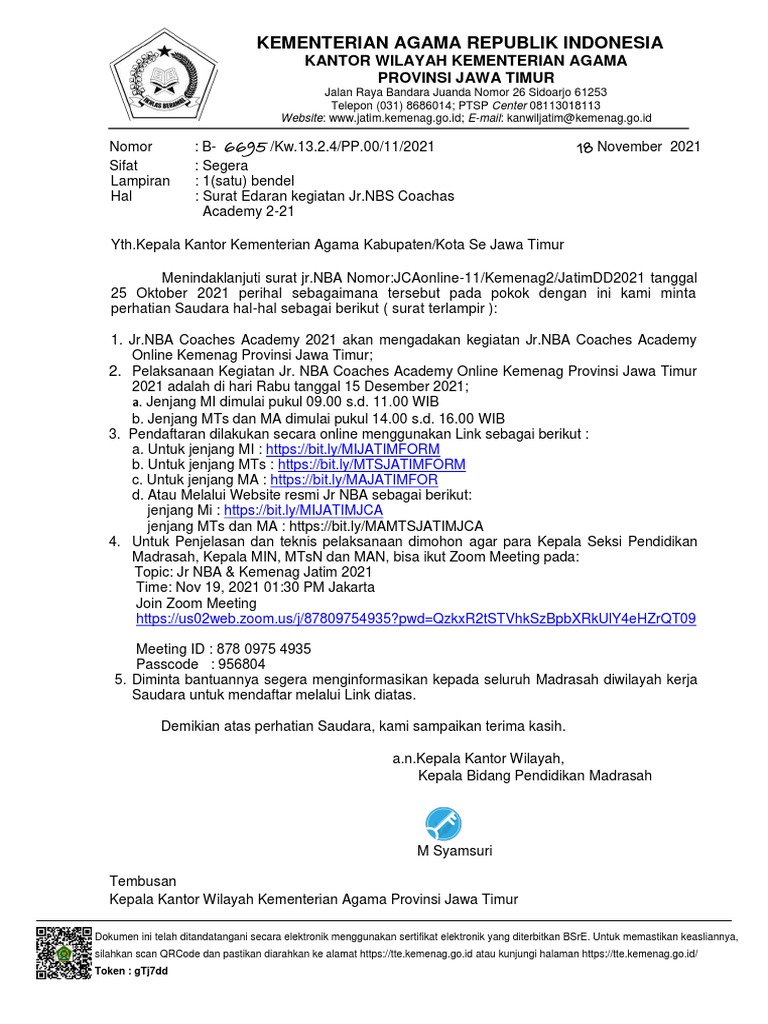 Surat Edaran Jr.NBA Academy 2021 | PDF