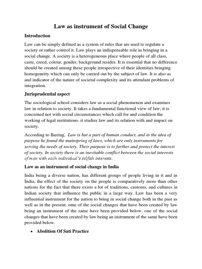 Law As Instrument of Social Change | PDF | Supreme Court Of India ...
