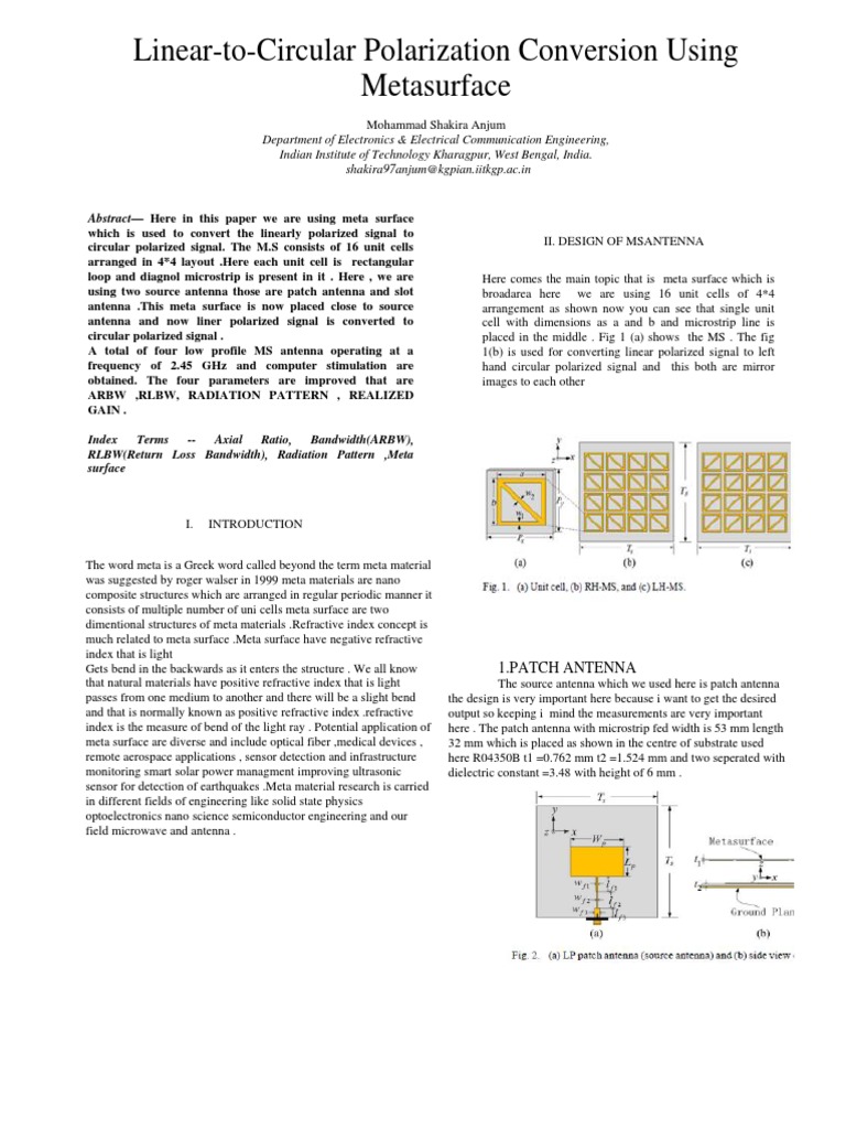 Linear-to-Circular Polarization Conversion Using Metasurface | PDF ...