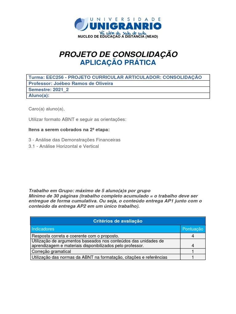 Orientações PCA Consolidação Entrega AP2 | PDF | Relatório anual | Business