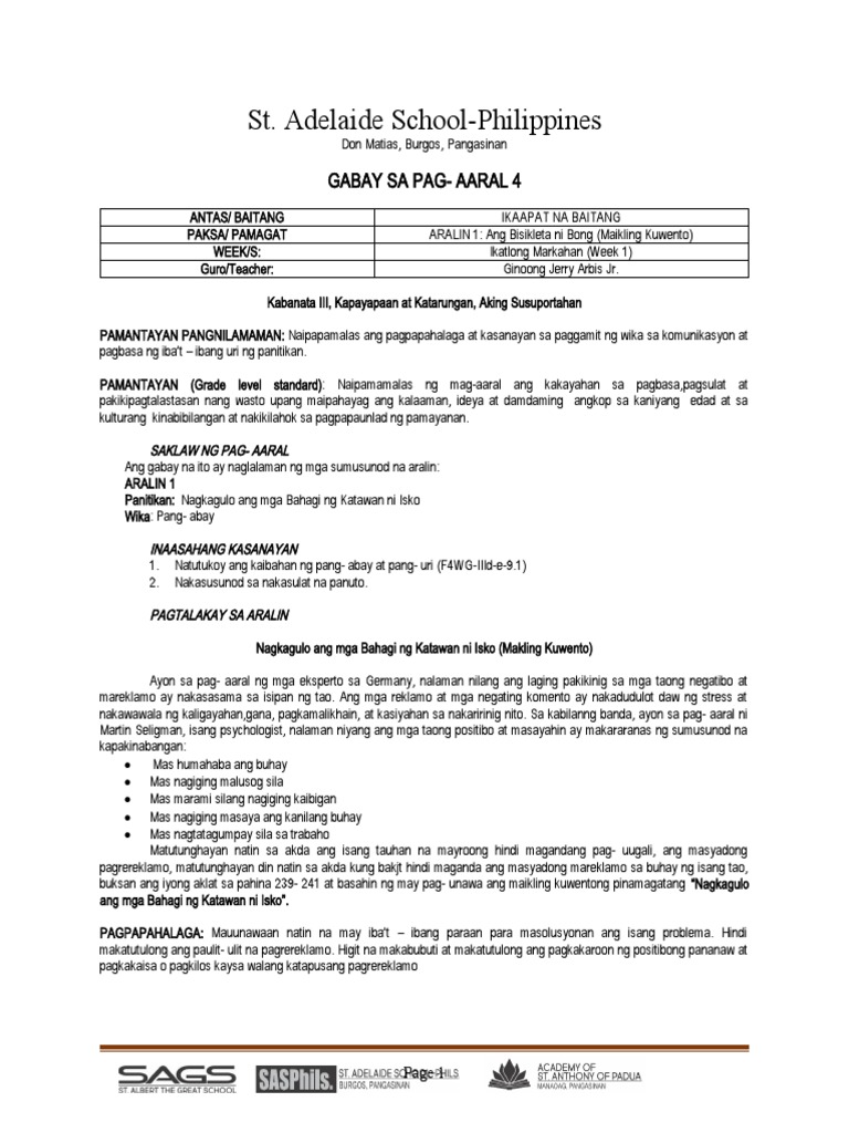 3Q - SG - FILIPINO - G4 - Week-1 - Week 6 | PDF