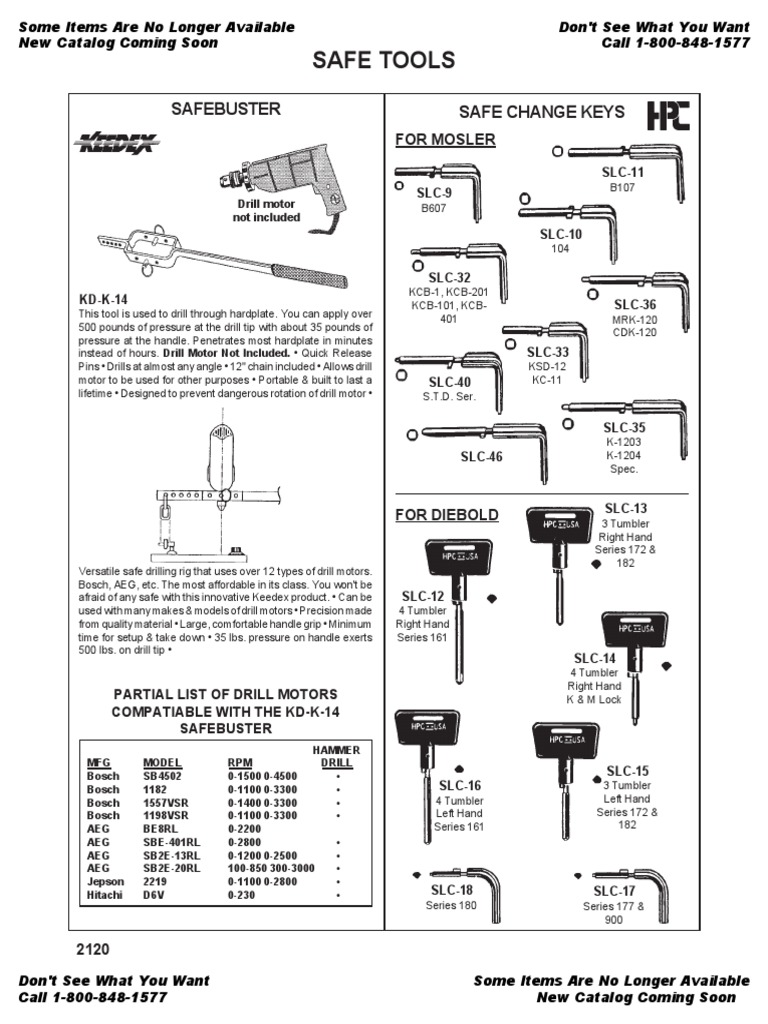 Safe Tools: Safebuster Safe Change Keys | PDF | Drill | Mechanical ...