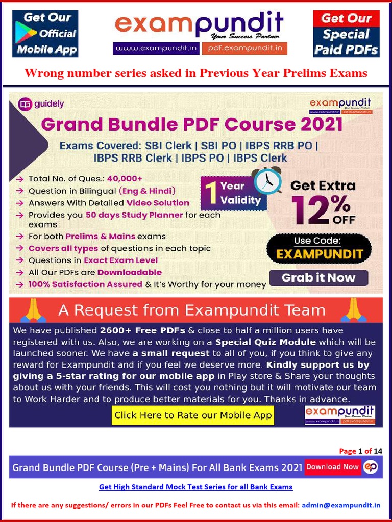 Wrong Number Series from Previous Year Prelims Exams: A Collection of ...