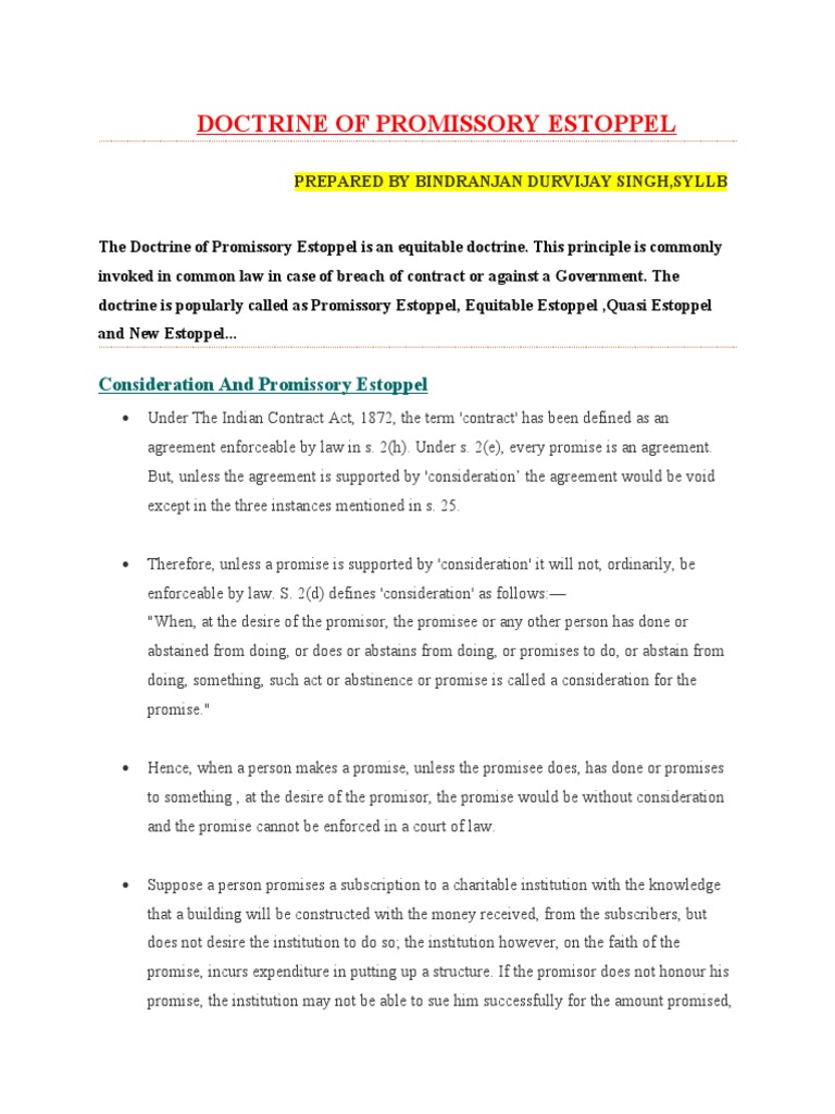 The Doctrine of Promissory Estoppel Is An Equitable Doctrine | PDF ...