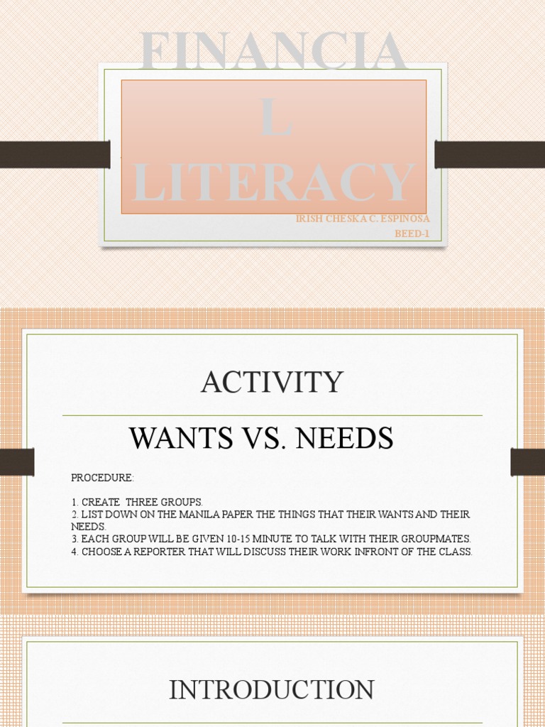 Financia L Literacy: Irish Cheska C. Espinosa BEED-1 | PDF | Career ...