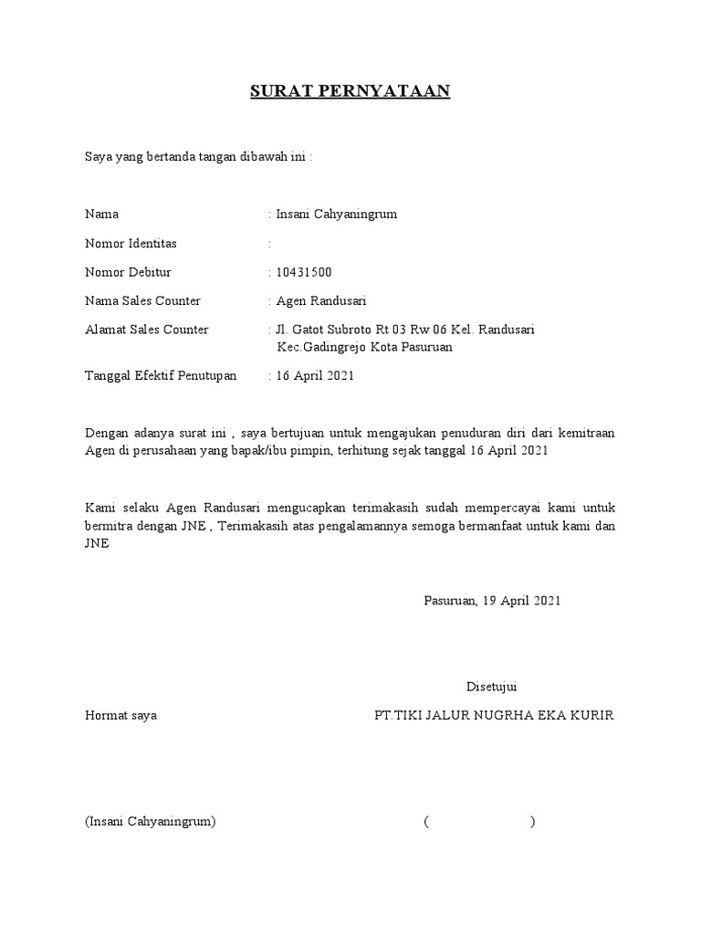Surat Pernyataan Jne | PDF