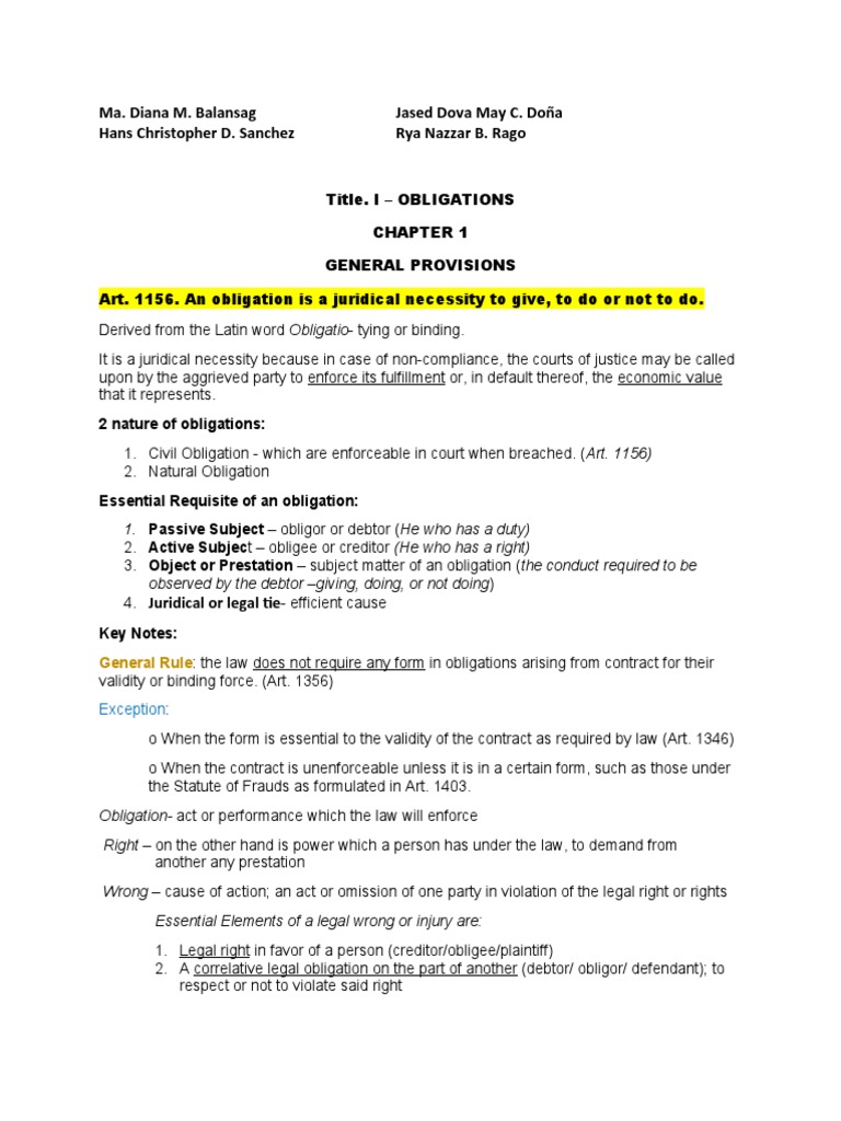 General Provisions Summary Notes | PDF | Law Of Obligations | Legal ...