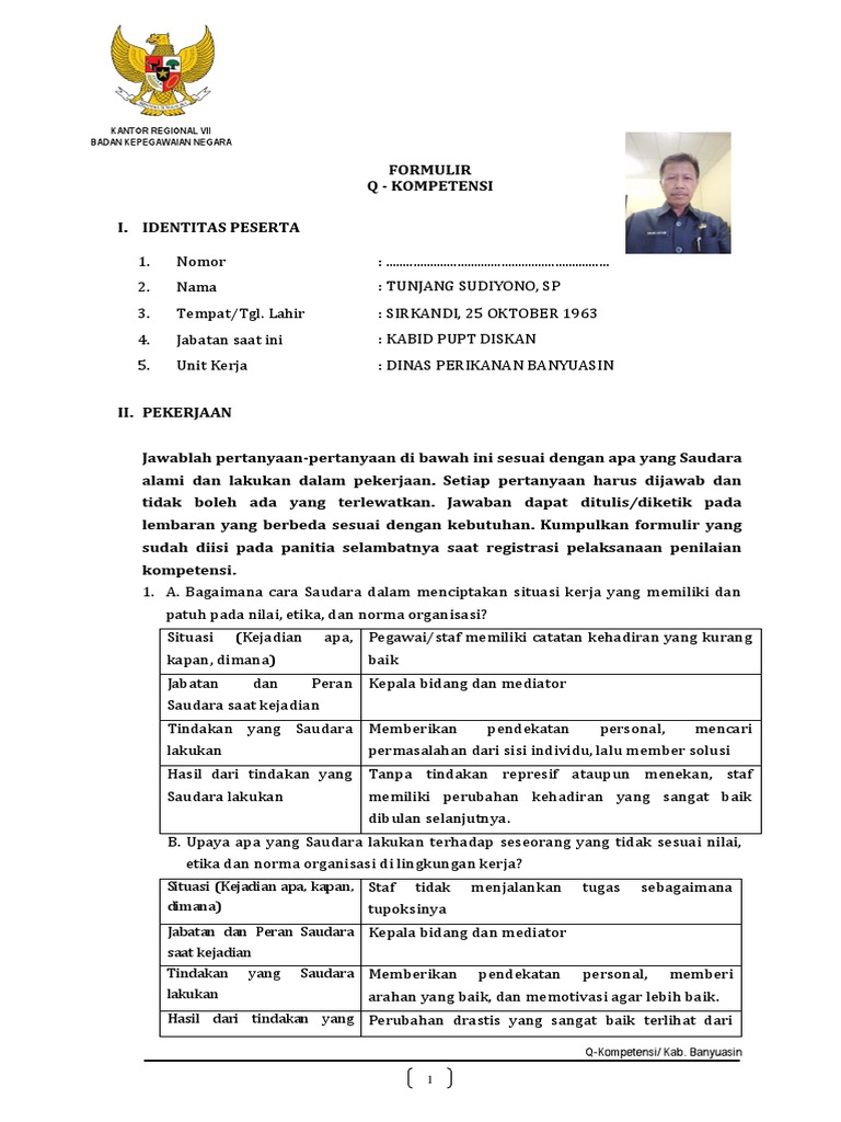 Form Q-Kompetensi TUNJANGS | PDF