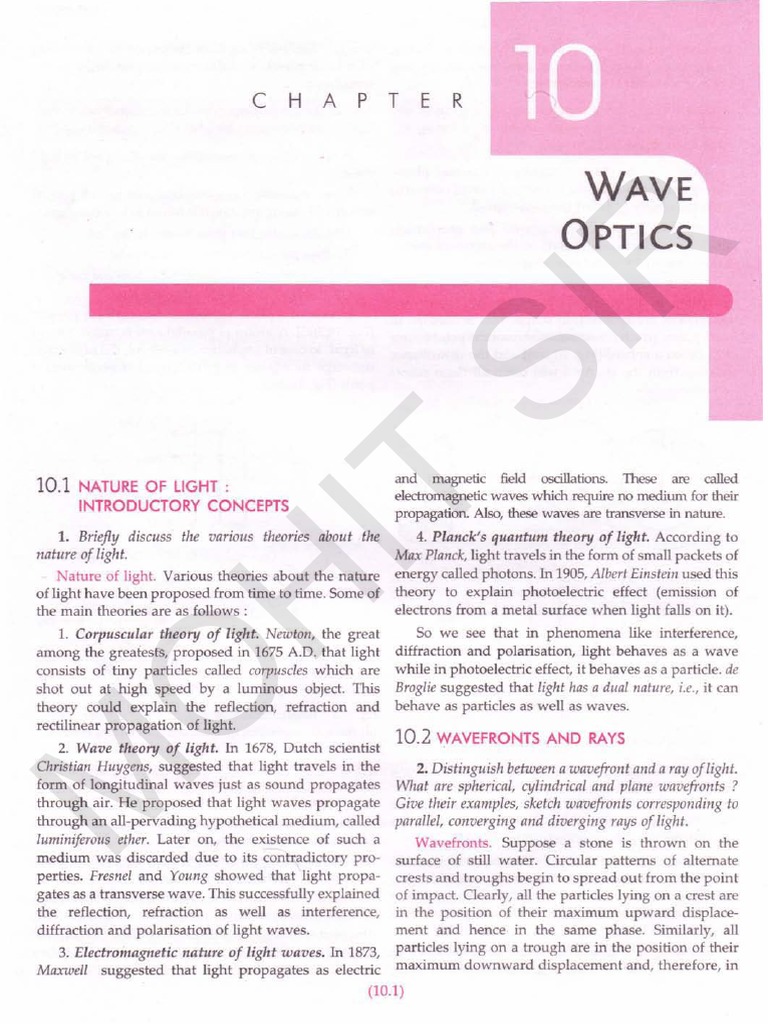 CH10 Wave Optics | PDF | Angular Resolution | Diffraction