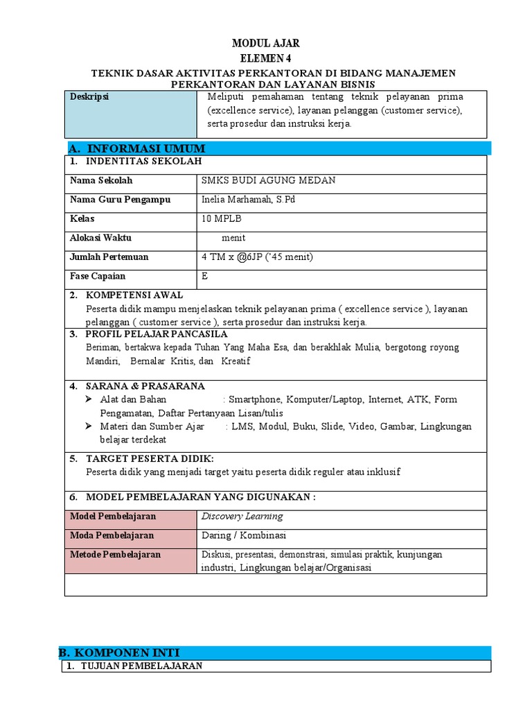 Modul Ajar Elemen 4 TEKNIK DASAR AKTIVITAS PERKANTORAN DI BIDANG ...