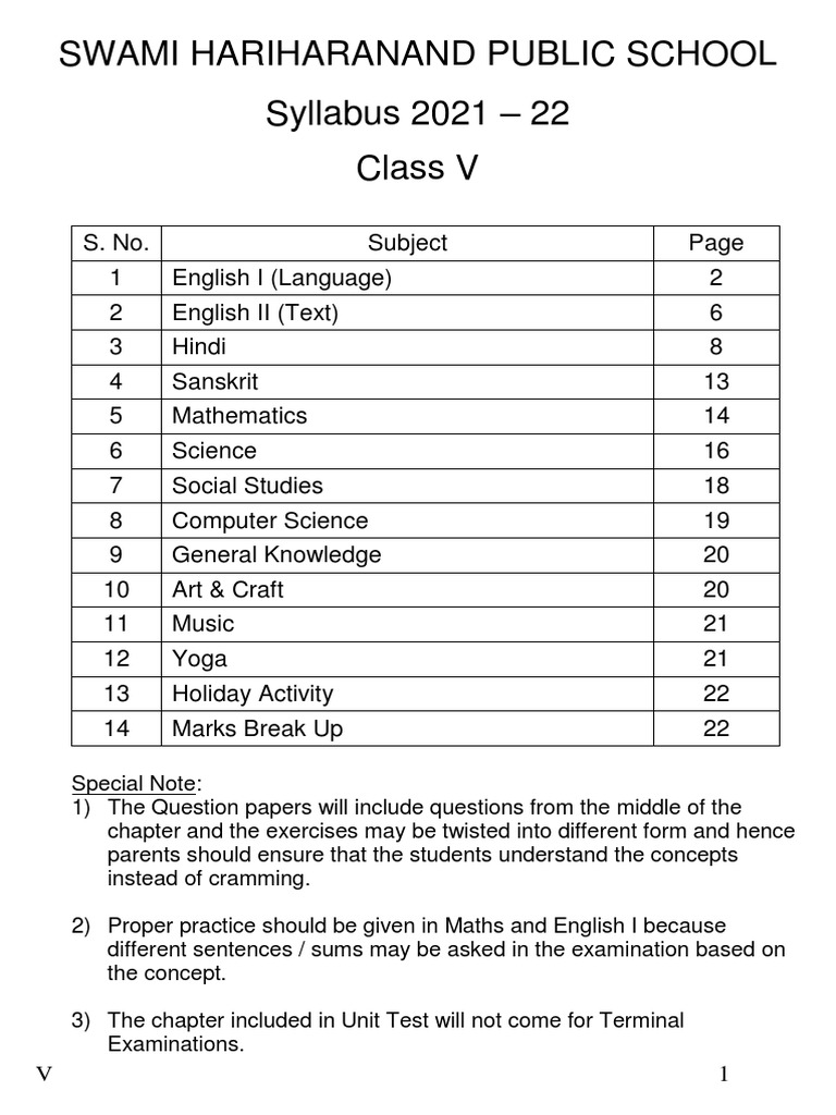 Class V Syllabus 21-22 | PDF | English Language | Noun