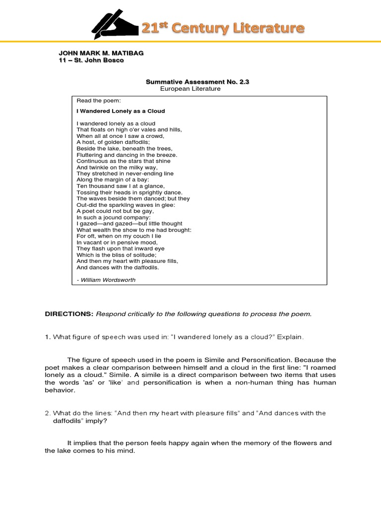 Summative Assessment 2.3 | PDF | Poetry