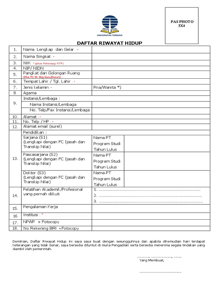 CV Tutor UT Denpasar 2019 | PDF