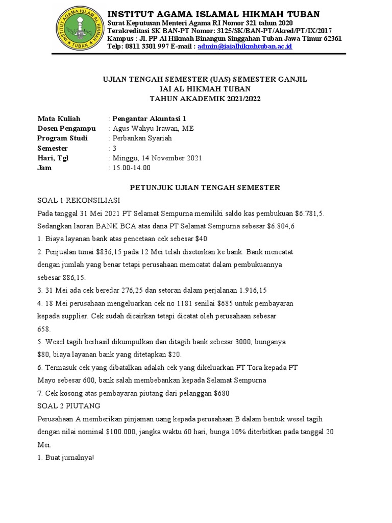 Soal UTS Ganjil Kelas Kusus | PDF | Bisnis | Pengelolaan Keuangan & Uang