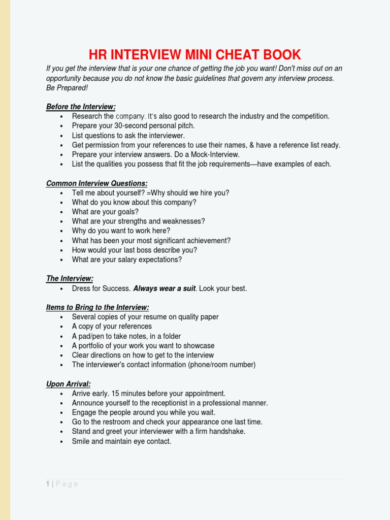 HR Interview Mini Cheat Book | PDF | Interview