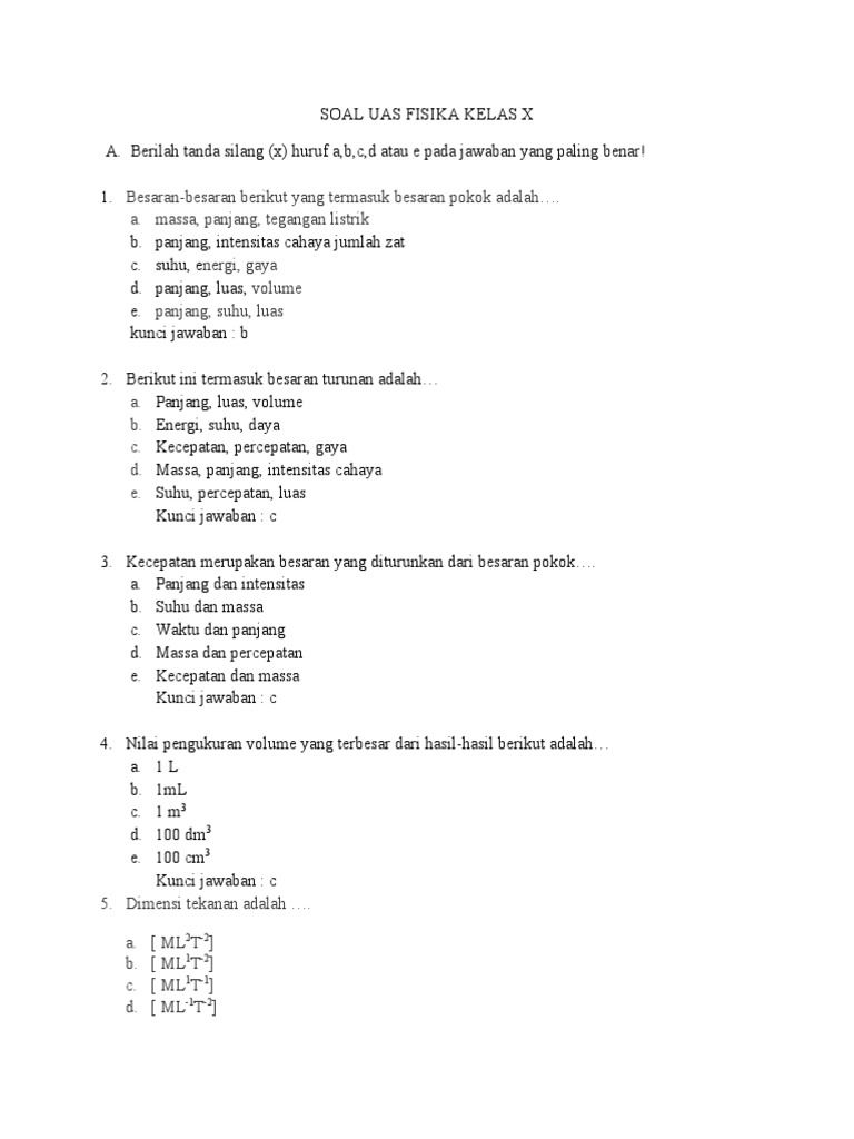 Soal Uas Fisika Kelas X | PDF