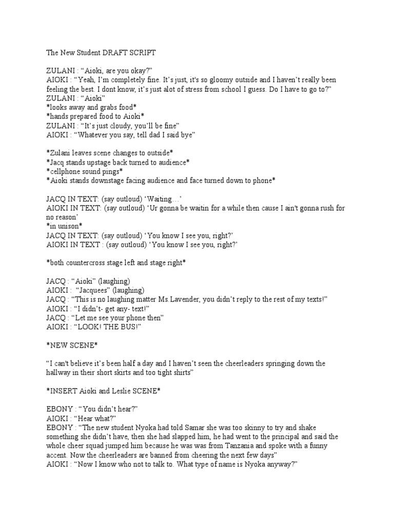 The New Student Draft Script | PDF | Mystery, Thriller & Crime Fiction