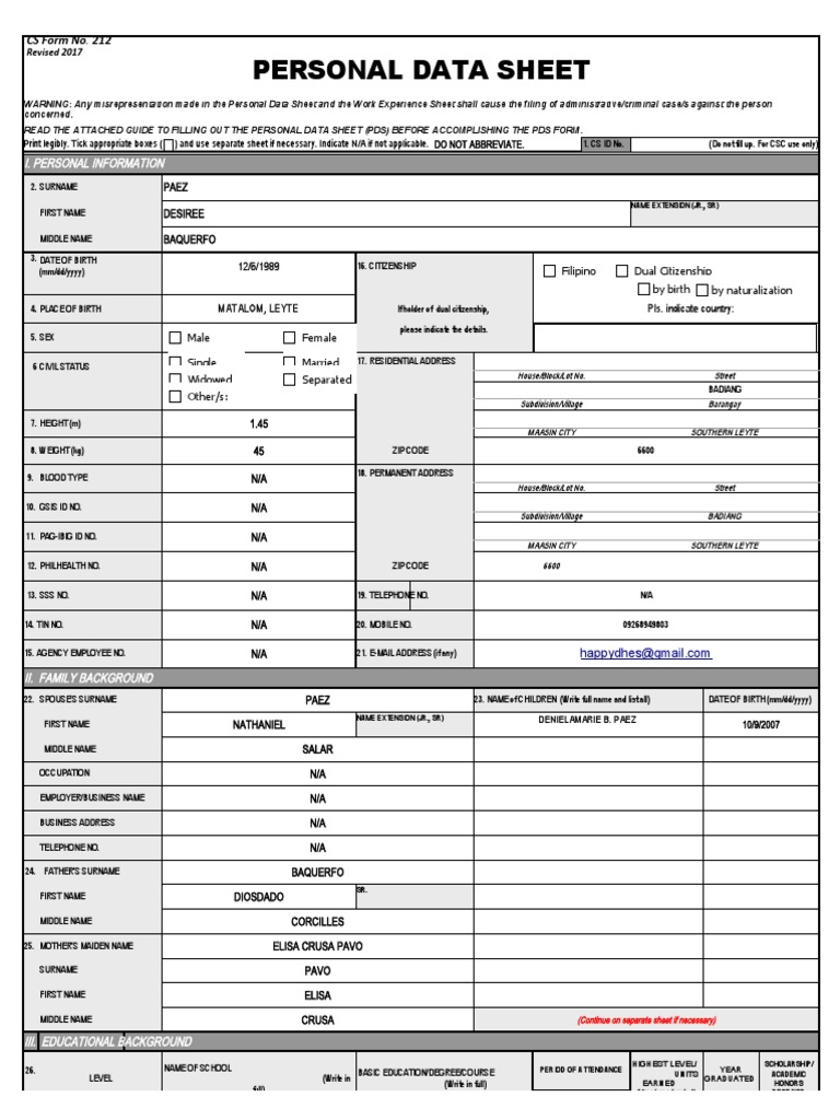 Personal Data Sheet | PDF | Crimes | Crime & Violence